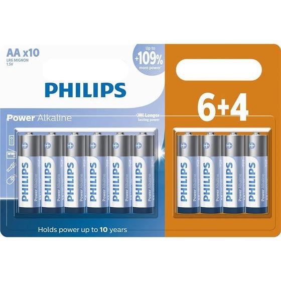Pilha Philips alcalina pequena AA x blister com 10 pilhas